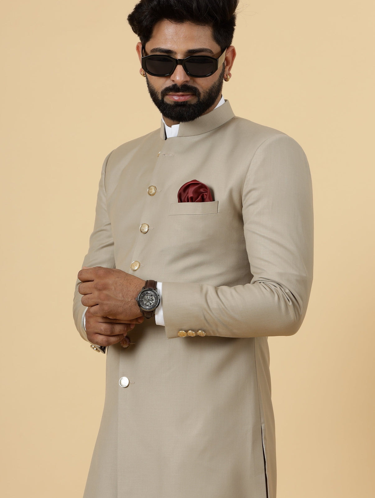 Classic Khaki Achkan for Men – Rajanyas