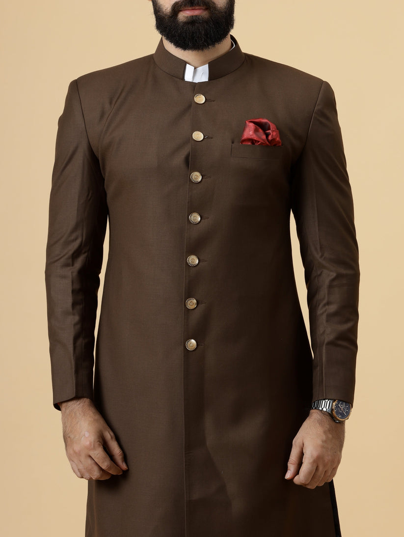 Classic Cocoa Brown Achkan for Men – Rajanyas