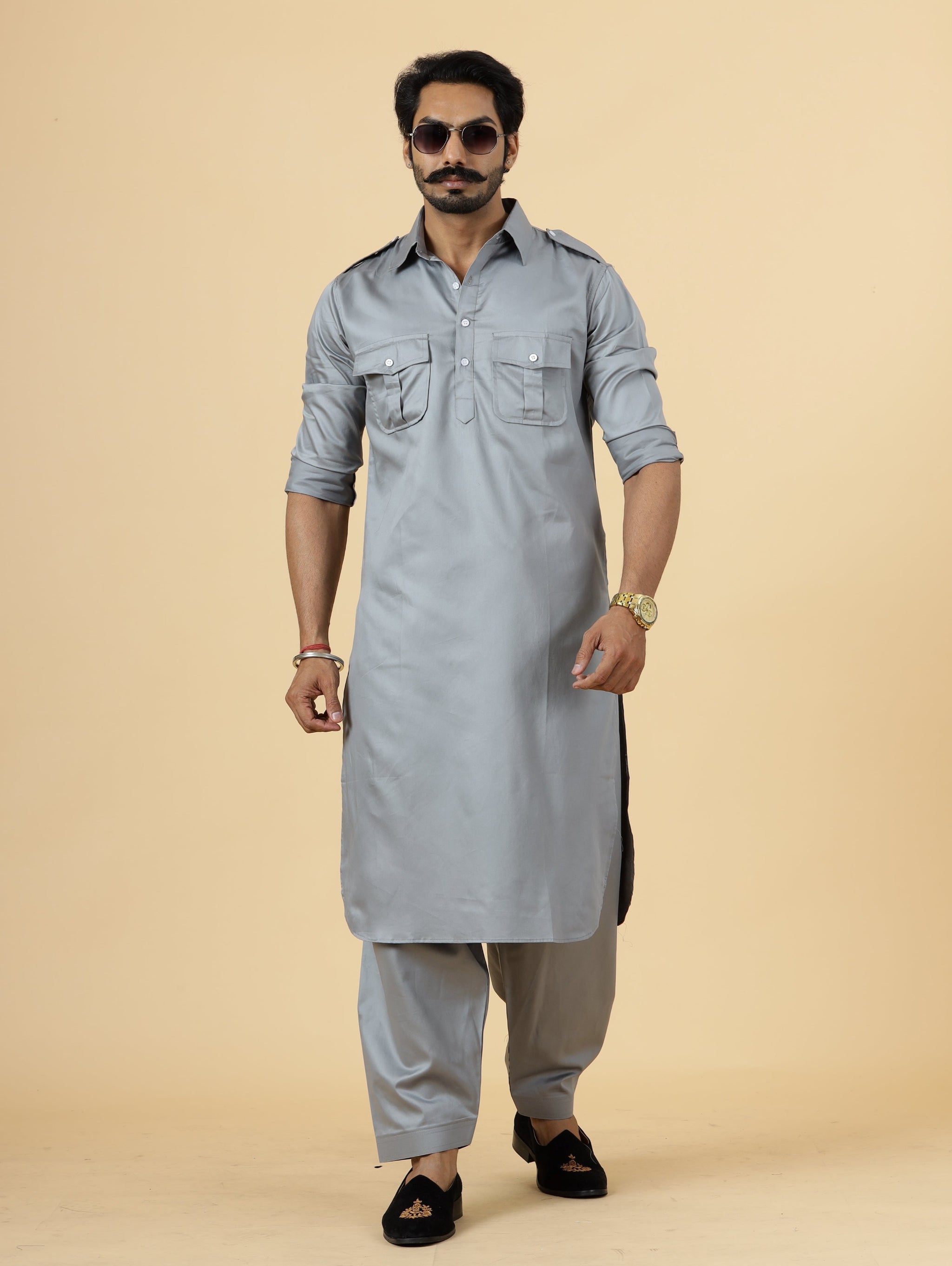 Classy Grey Pathani Kurta-Salwar Set – Rajanyas
