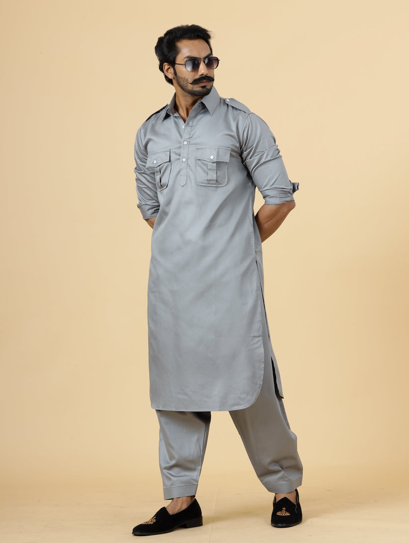Classy Grey Pathani Kurta-Salwar Set – Rajanyas