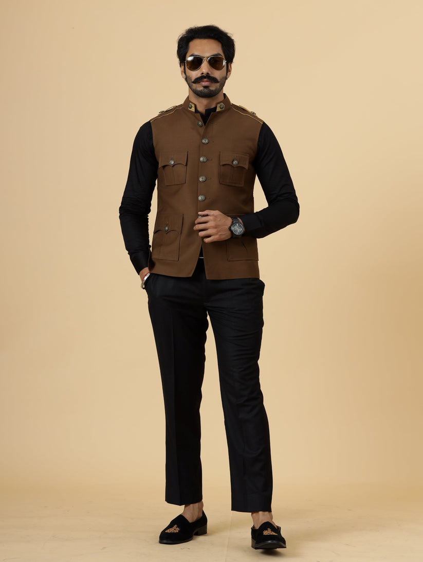 Almond Brown Semi-Hunting Rajputana Jacket – Rajanyas