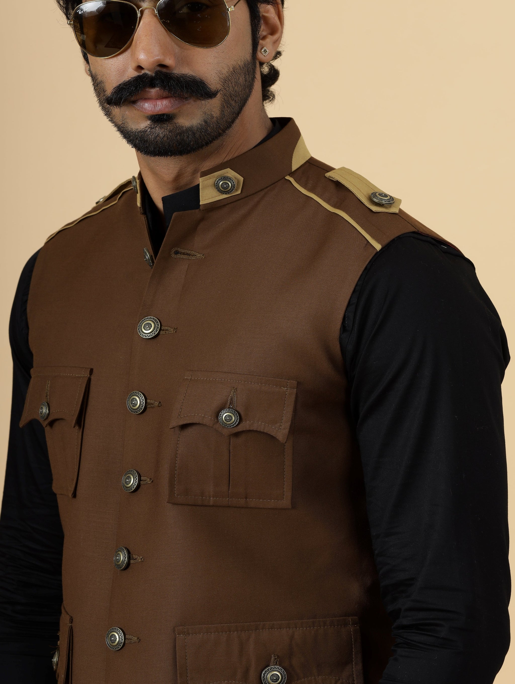 Almond Brown Semi-Hunting Rajputana Jacket – Rajanyas