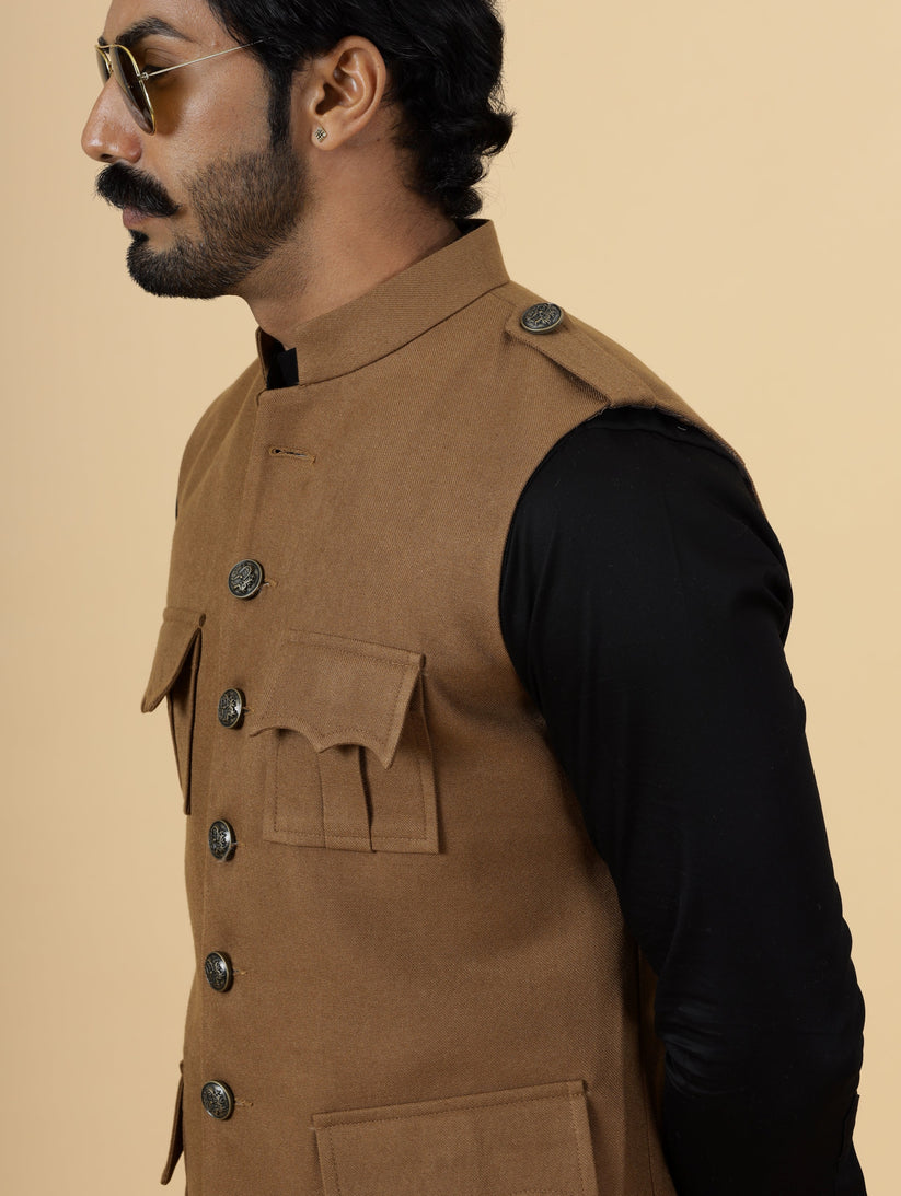 Camel Brown Tweed Semi -Hunting Rajputana Jacket – Rajanyas