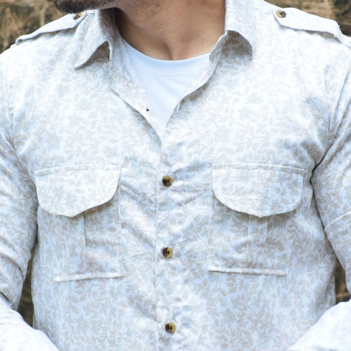 Dune Pathfinder Hunting Shirt | Ivory‑Sand Desert‑Leaf Pattern | – Rajanyas
