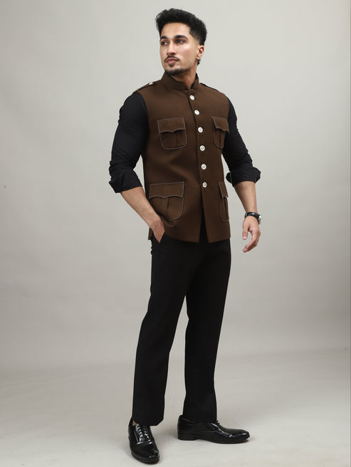 Coffee Brown Tweed Royale Semi-Hunting Jacket | Rajanyas Menswear