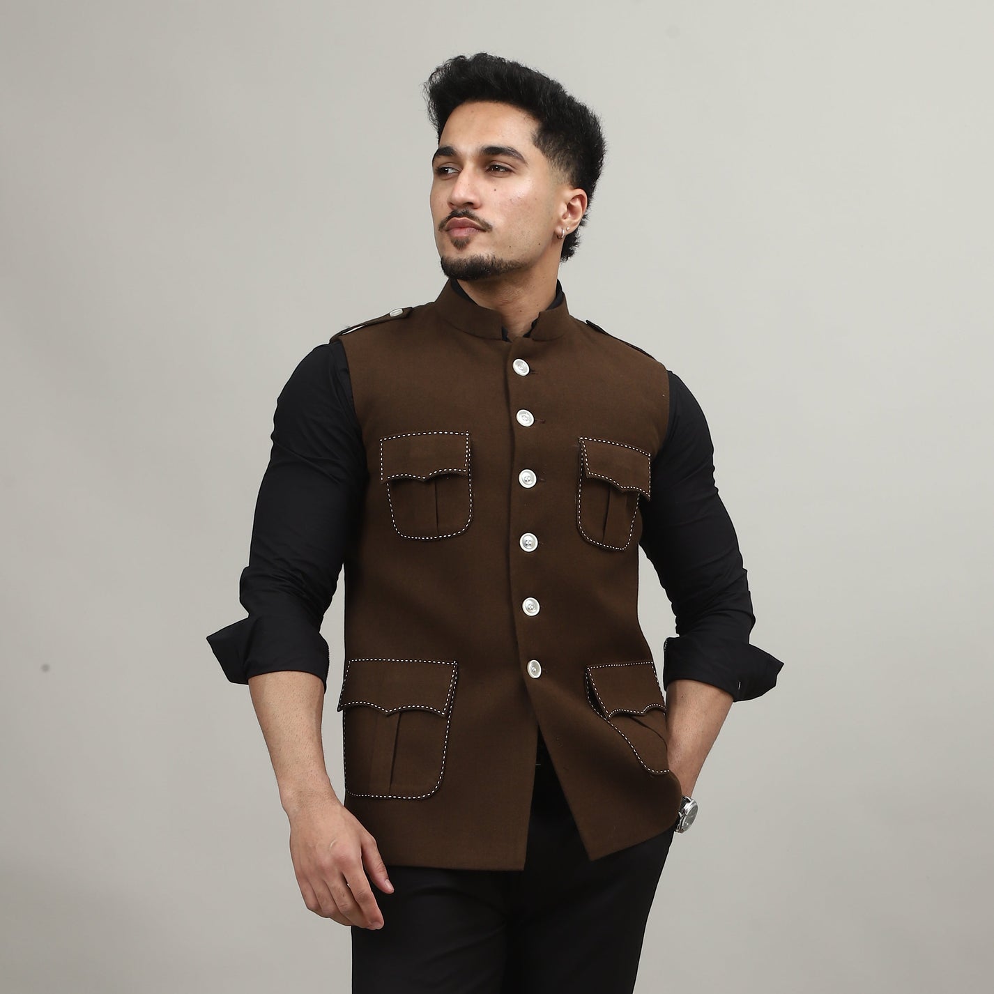 Coffee Brown Tweed Royale Semi-Hunting Jacket | Rajanyas Menswear