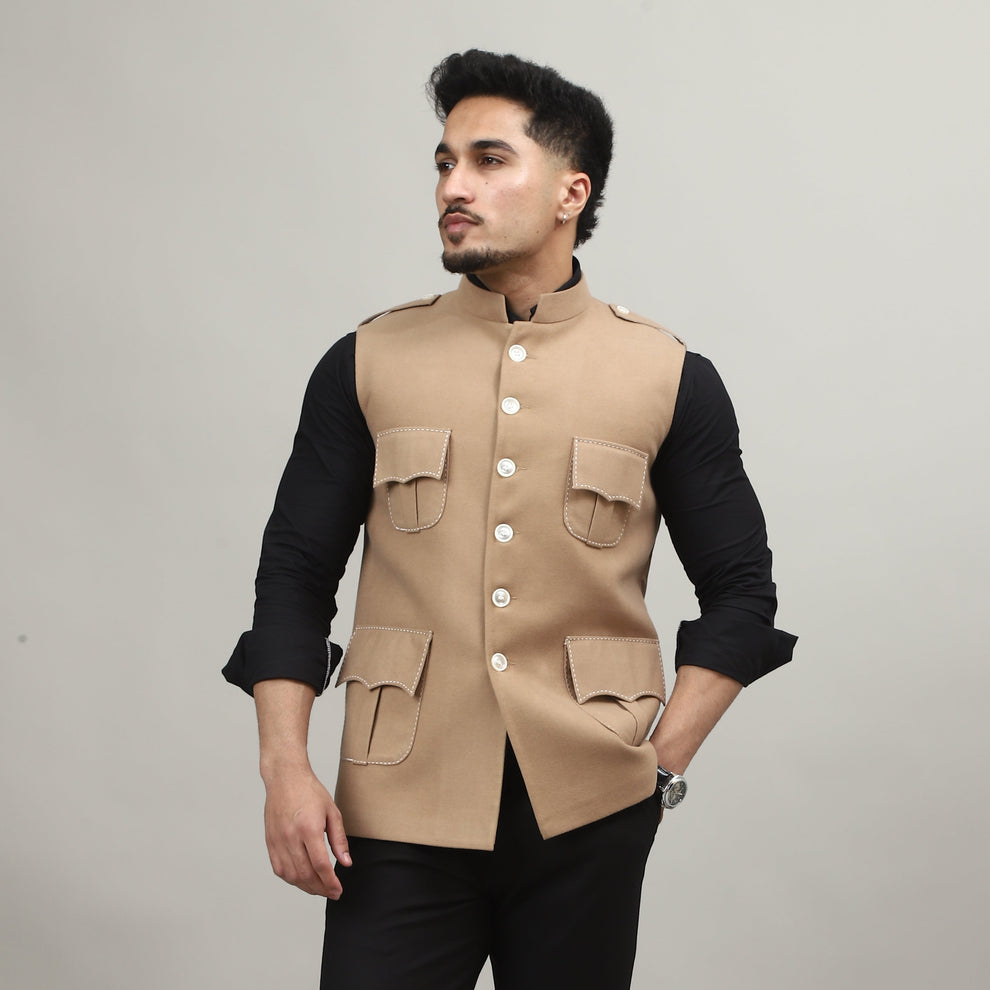 Sand Beige Tweed Royale Semi-Hunting Jacket | Rajanyas Menswear