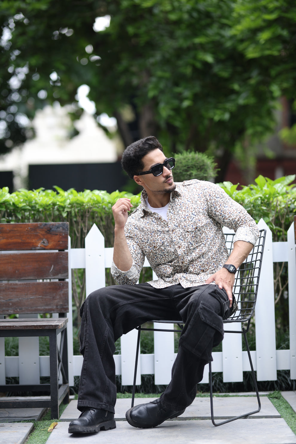 Marwar Vine Hunting Shirt | Ivory Utility Shirt with Floral Vine Print | Rajanyas
