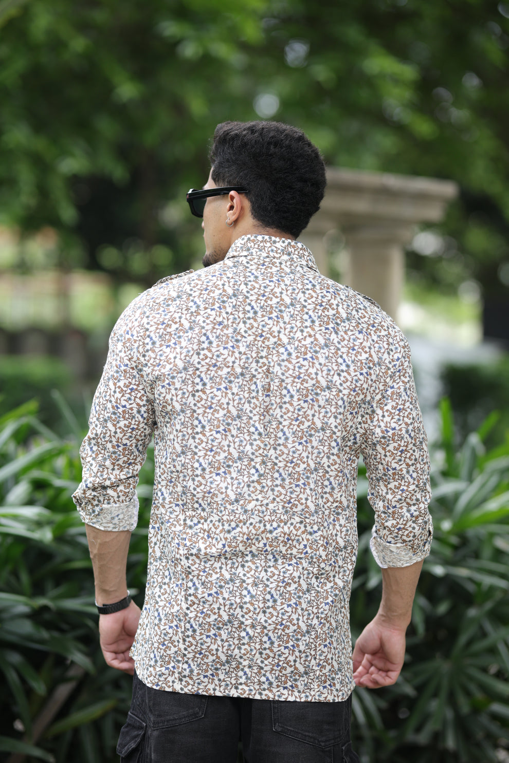 Marwar Vine Hunting Shirt | Ivory Utility Shirt with Floral Vine Print ...