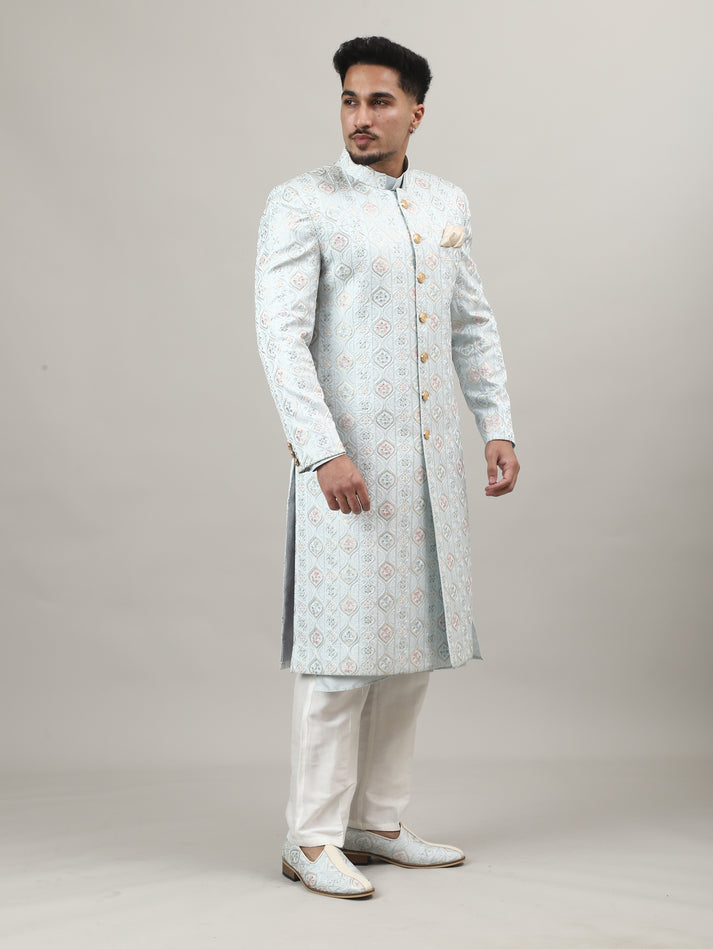 Pastel Blue Ice Blue Embroidered Sherwani for Wedding & Groom – Rajanyas