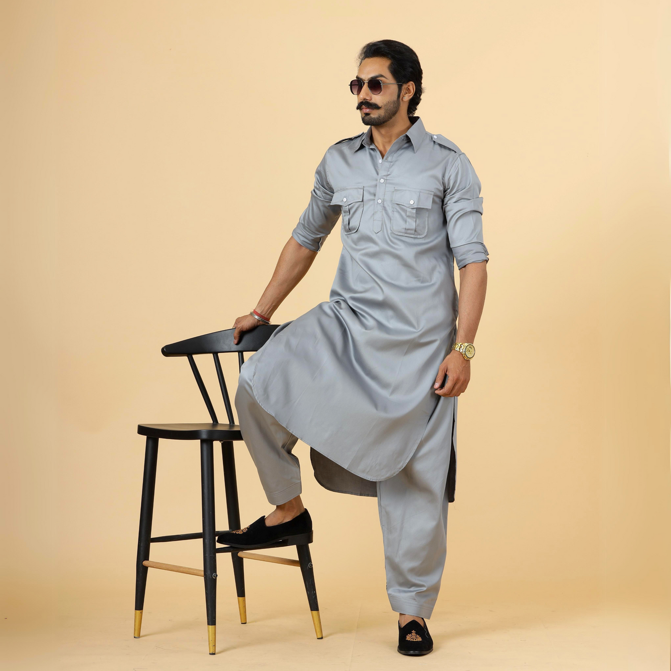 Classy Grey Pathani Kurta-Salwar Set – Rajanyas