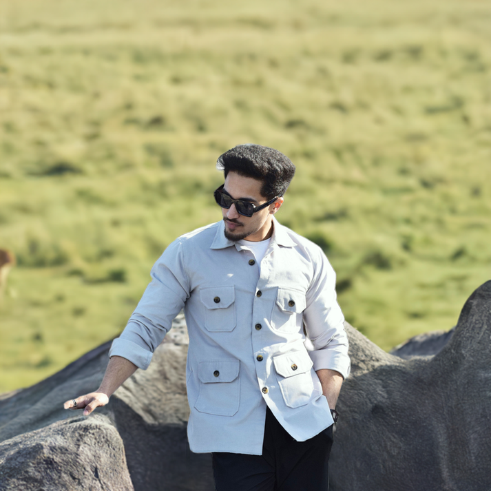 Cloud Grey Corduroy Hunting Shacket for Men – Rajanyas